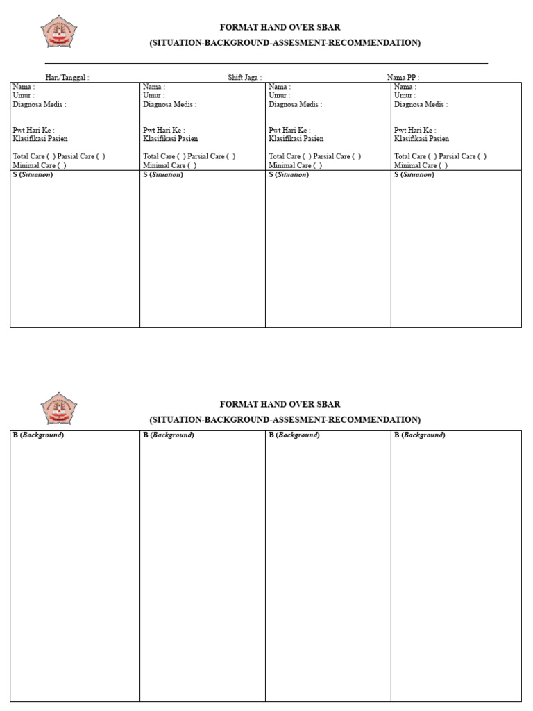 SBAR Handover Format Template | PDF