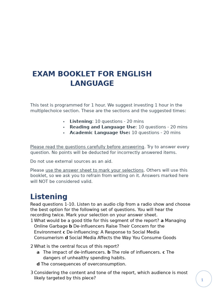 Exam Booklet | PDF | Social Media | Popular Culture & Media Studies