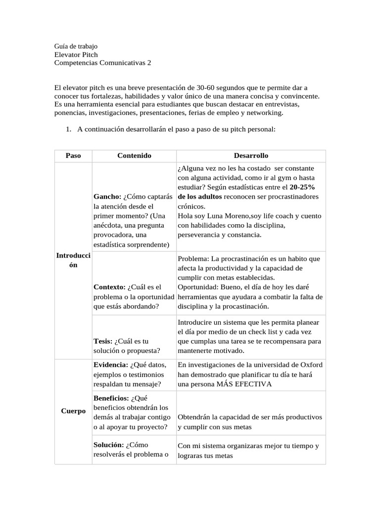 Guía de Trabajo - ElevatorPitch | PDF