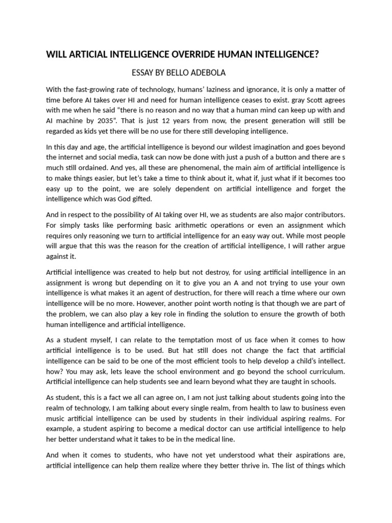 Will Articial Intelligence Override Human Intelligence | PDF | Artificial Intelligence ...