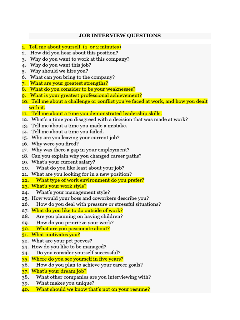 Essential Job Interview Questions Guide | PDF