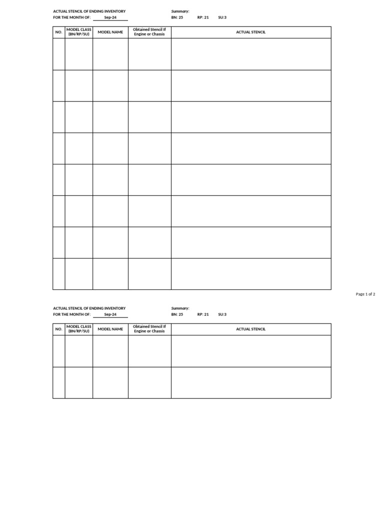 Engine and Chassis Stencil Inventory | PDF