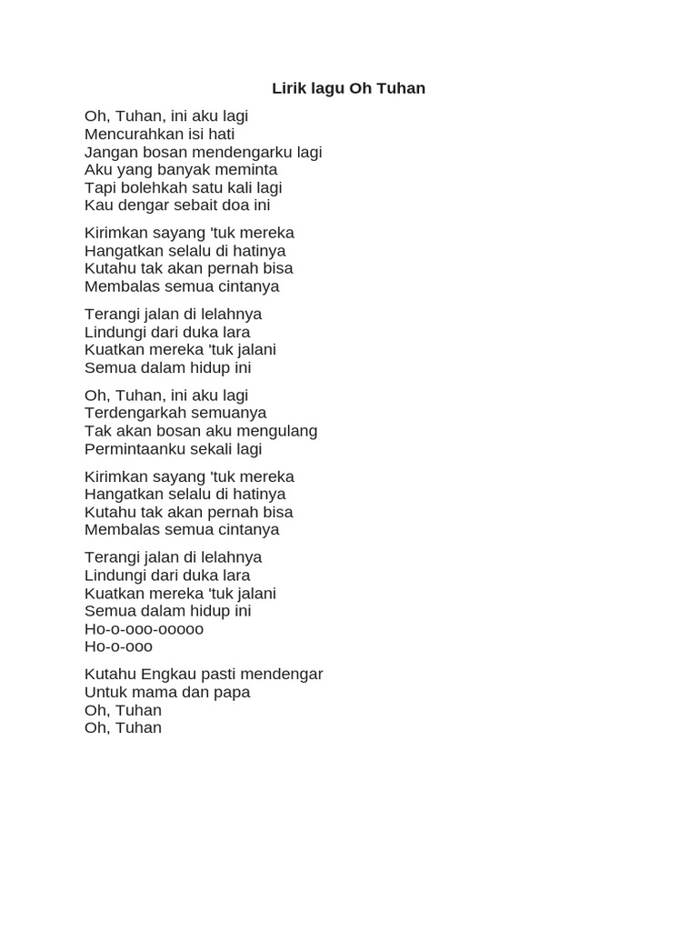 Lirik Lagu Oh Tuhan | PDF