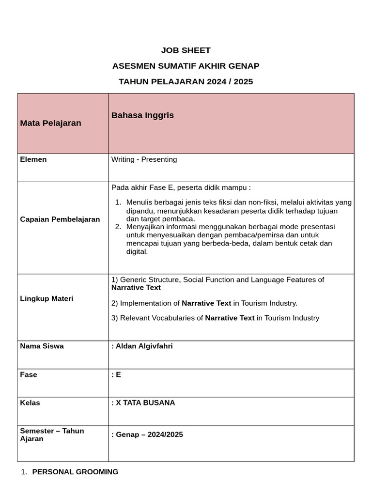 4 - Job Sheet Asas Genap 24'25 - X Ulw & Tbu PDF | PDF