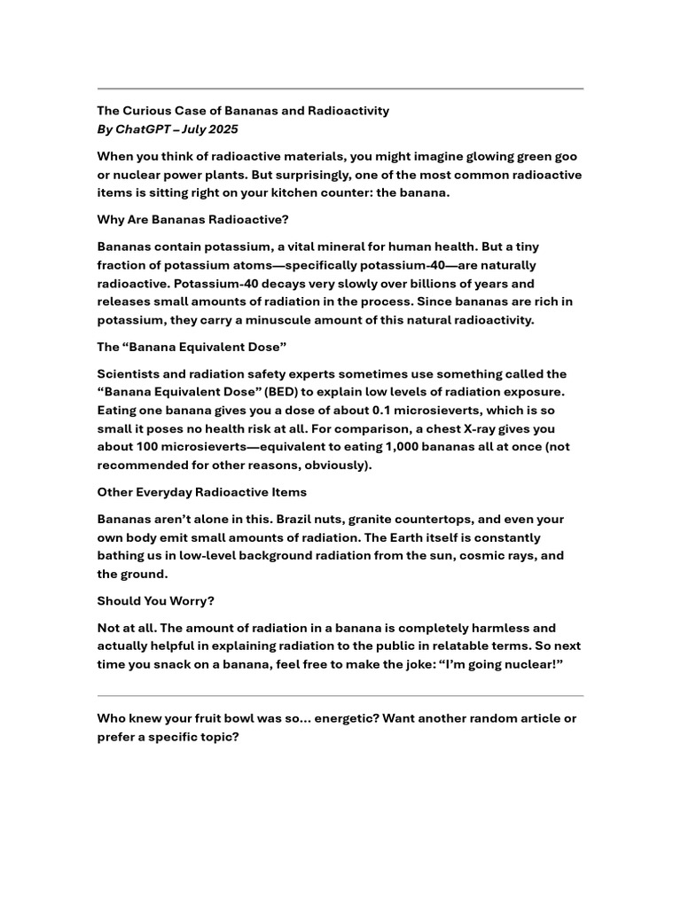 The Curious Case of Bananas and Radioactivity | PDF
