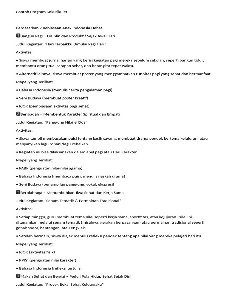 Contoh Program Kokurikuler | PDF