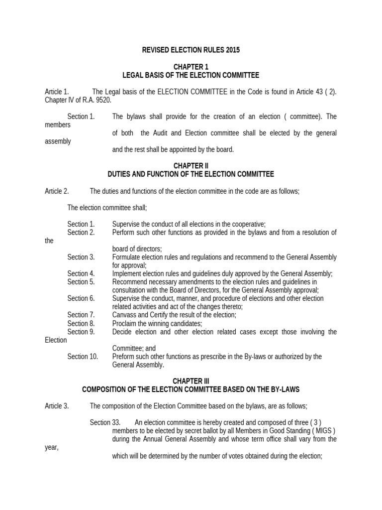 2015 Revised Election Rules Overview | PDF | Committee | By Law