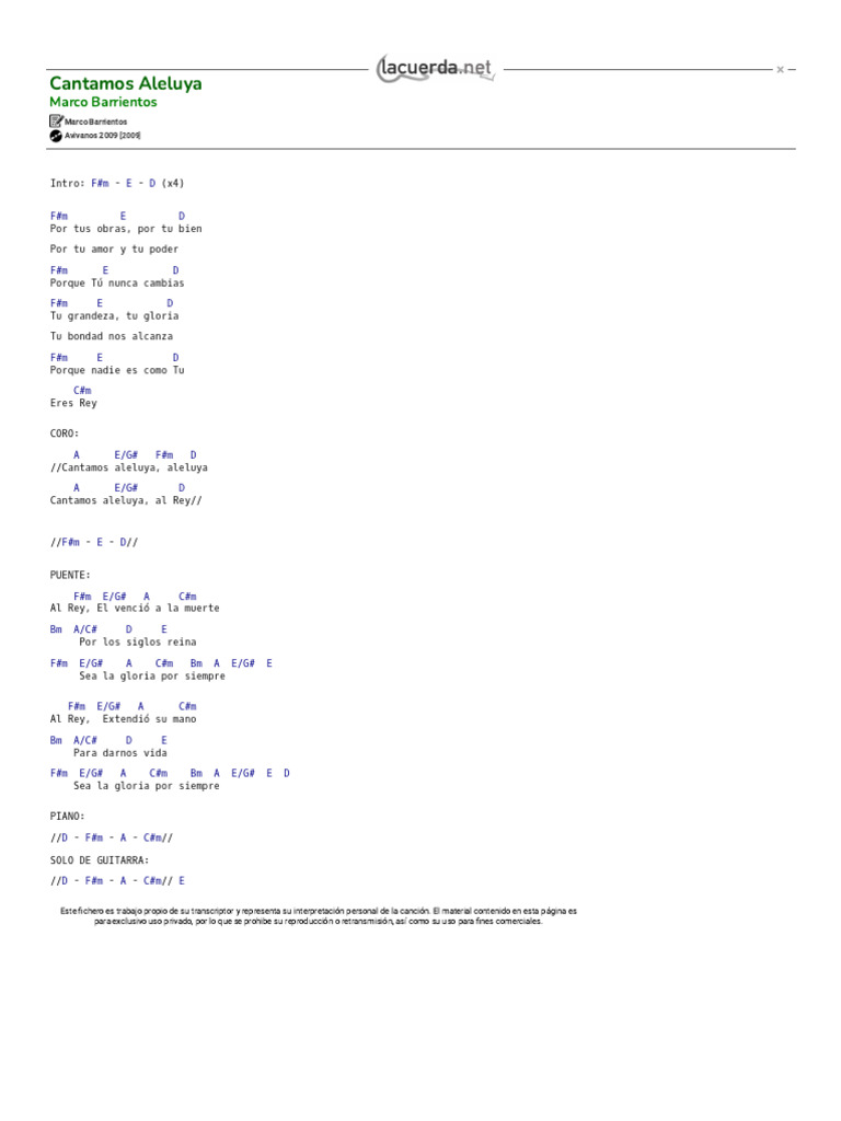 CANTAMOS ALELUYA, Marco Barrientos - Acordes | PDF