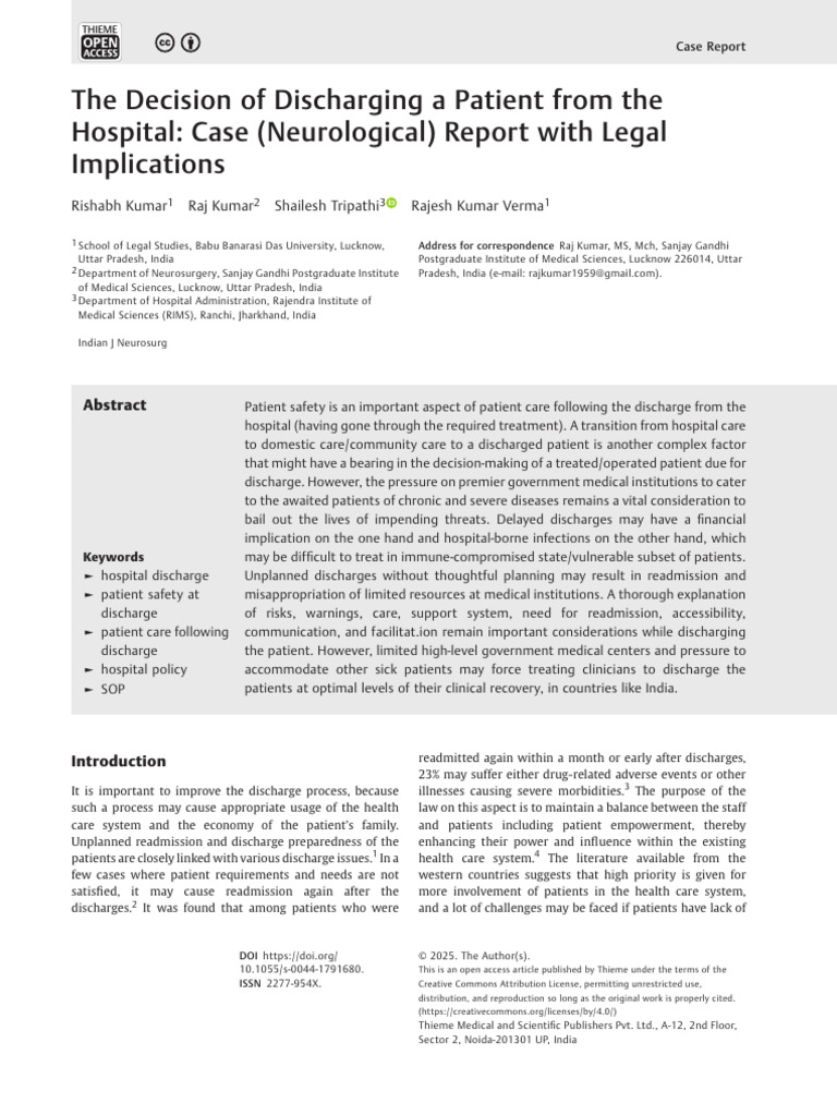 The Decision of Discharging A Patient From The Hos | PDF | Patient ...