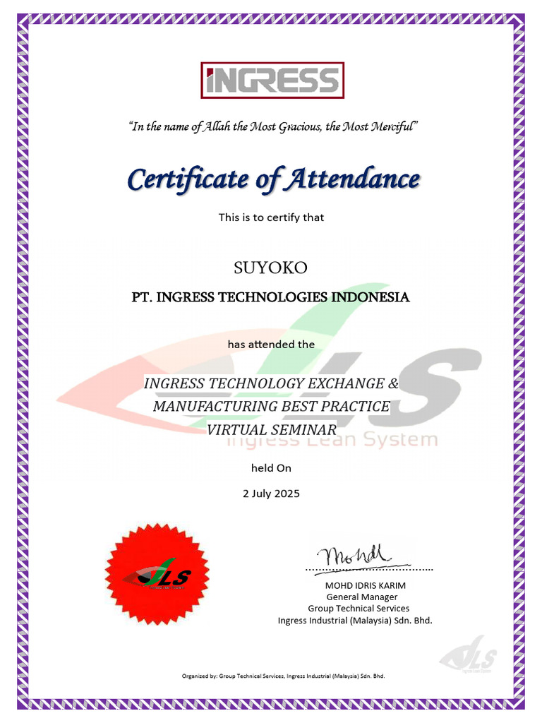 4 Certificate Attendance - PT ITI | PDF