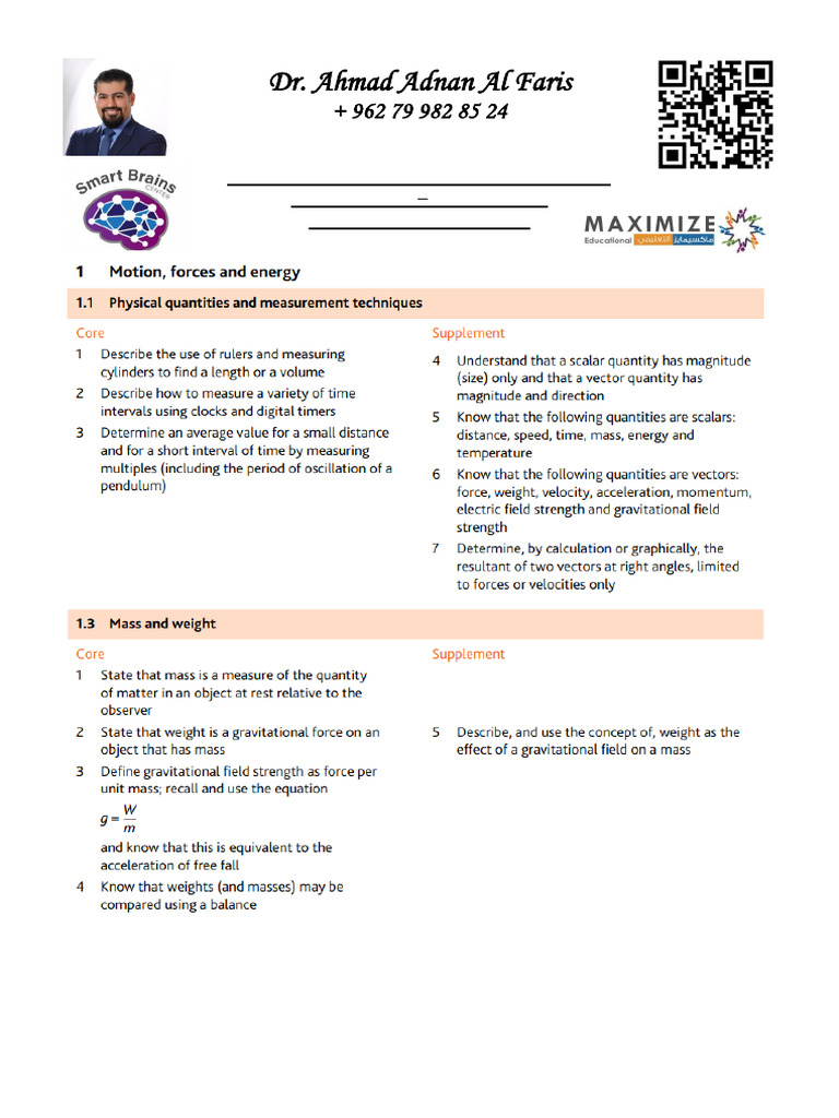 IG Physics Cambridge Summer 25 W.S. 1 Measurements & Density | PDF | Weight | Density