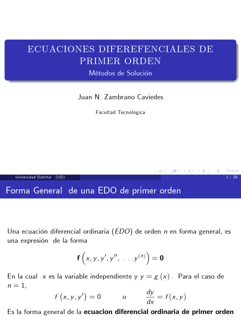 Edos Primer Orden | PDF | Ecuación diferencial ordinaria | Ecuaciones