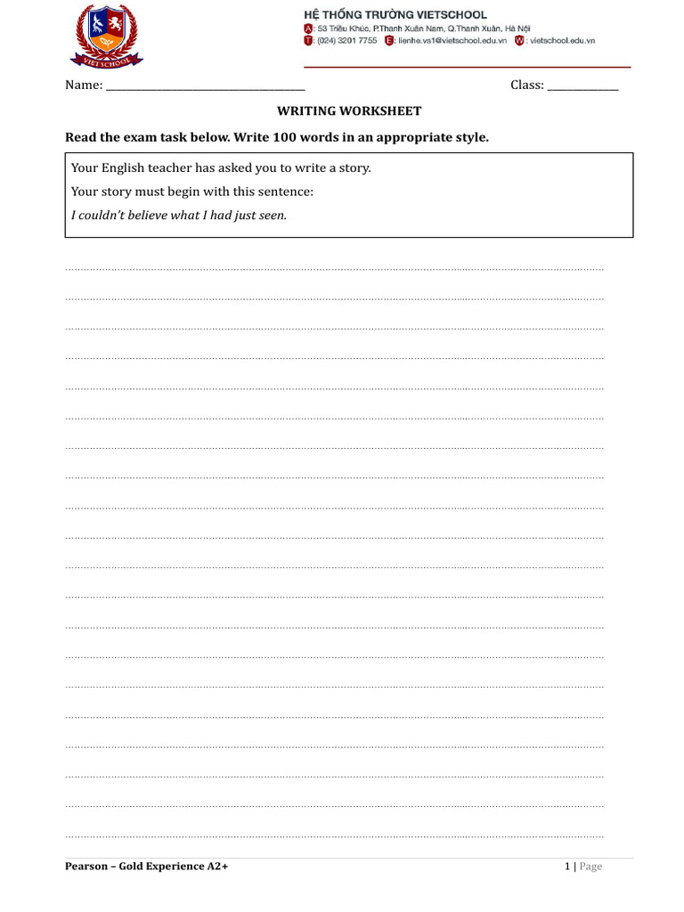 Story Writing Worksheet for A2+ | PDF