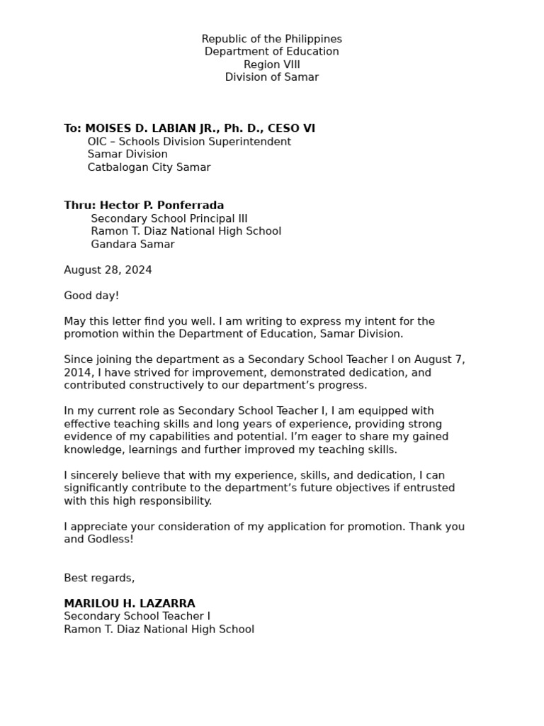 Letter of Intent (Promotion) | PDF