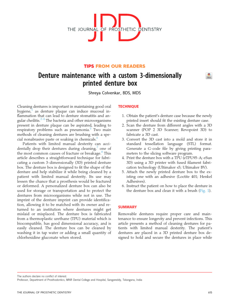 Denture maintenance with a custom 3-dimensionally printed denture box ...
