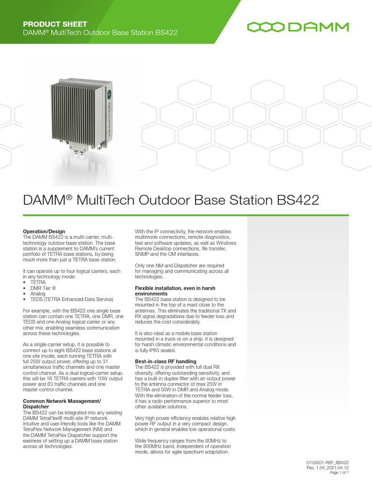 BS422 DAMM MultiTech Outdoor BaseStation | PDF | Computer Network | Ultra High Frequency