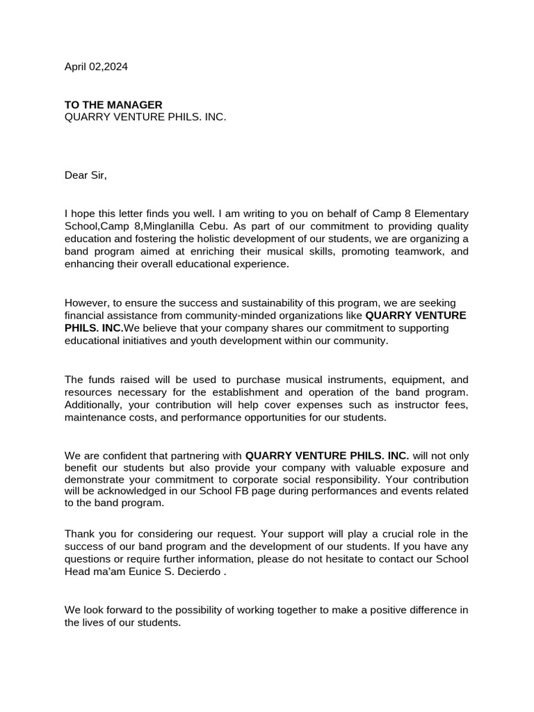 Solicitation Letter For Band | PDF