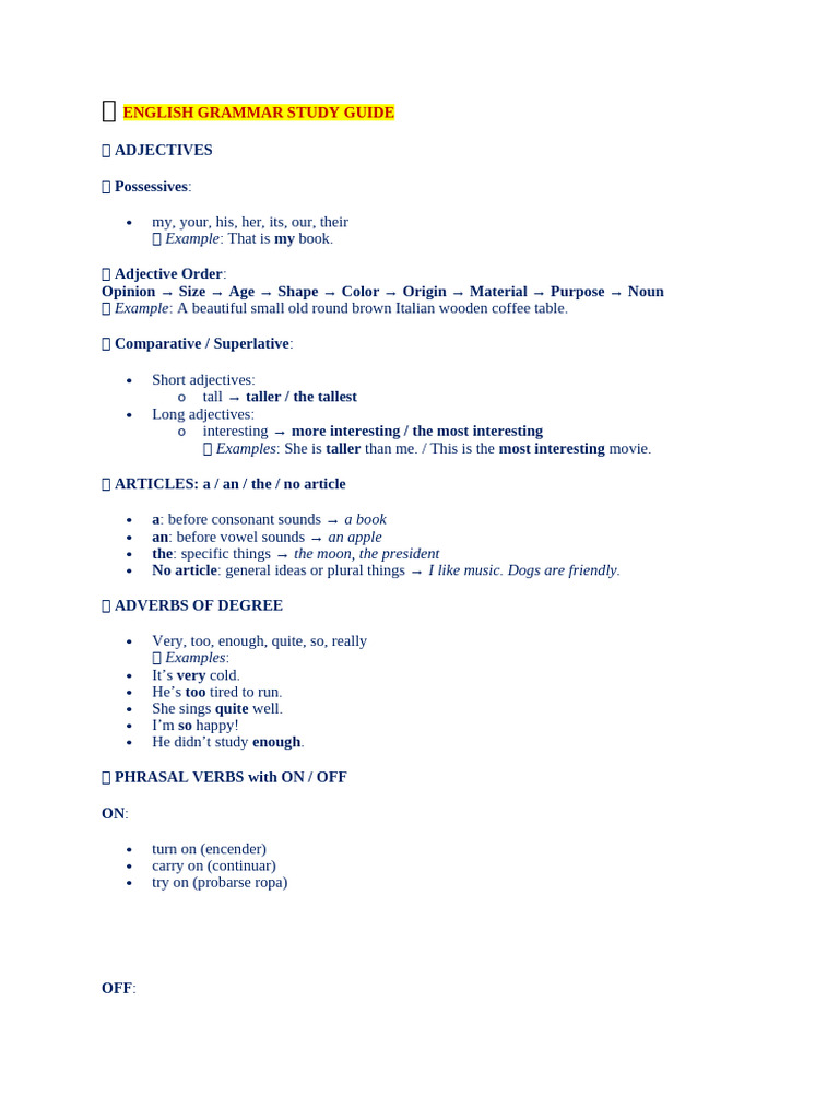 English Grammar Study Guide. | PDF | English Grammar | Adjective