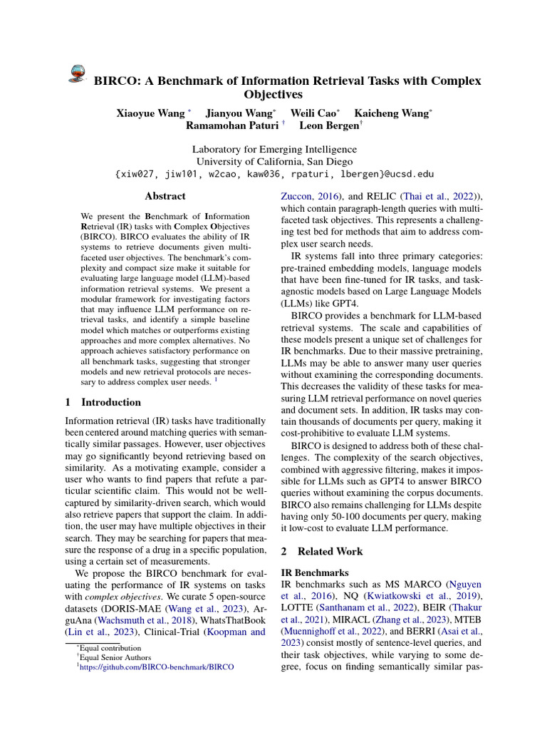 A Benchmark of Information Retrieval Tasks With Complex | PDF ...