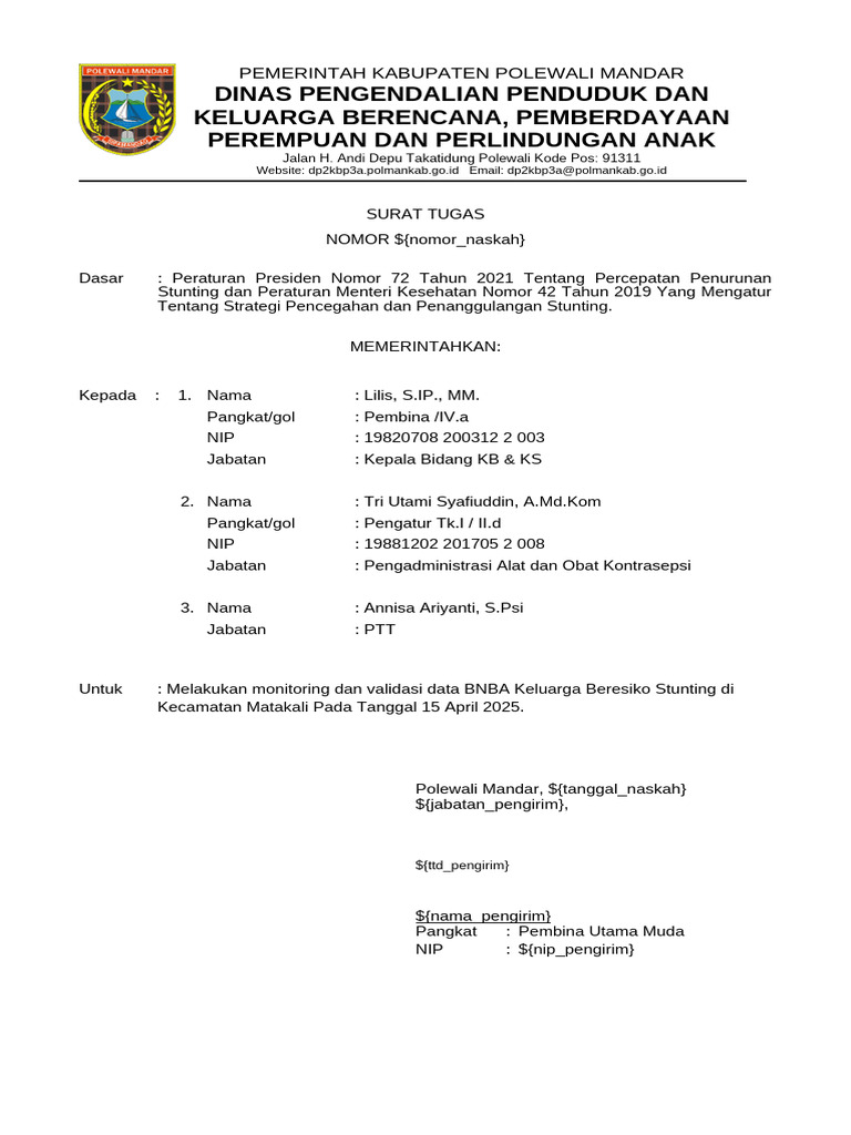 Surat Tugas Verval Matakali | PDF