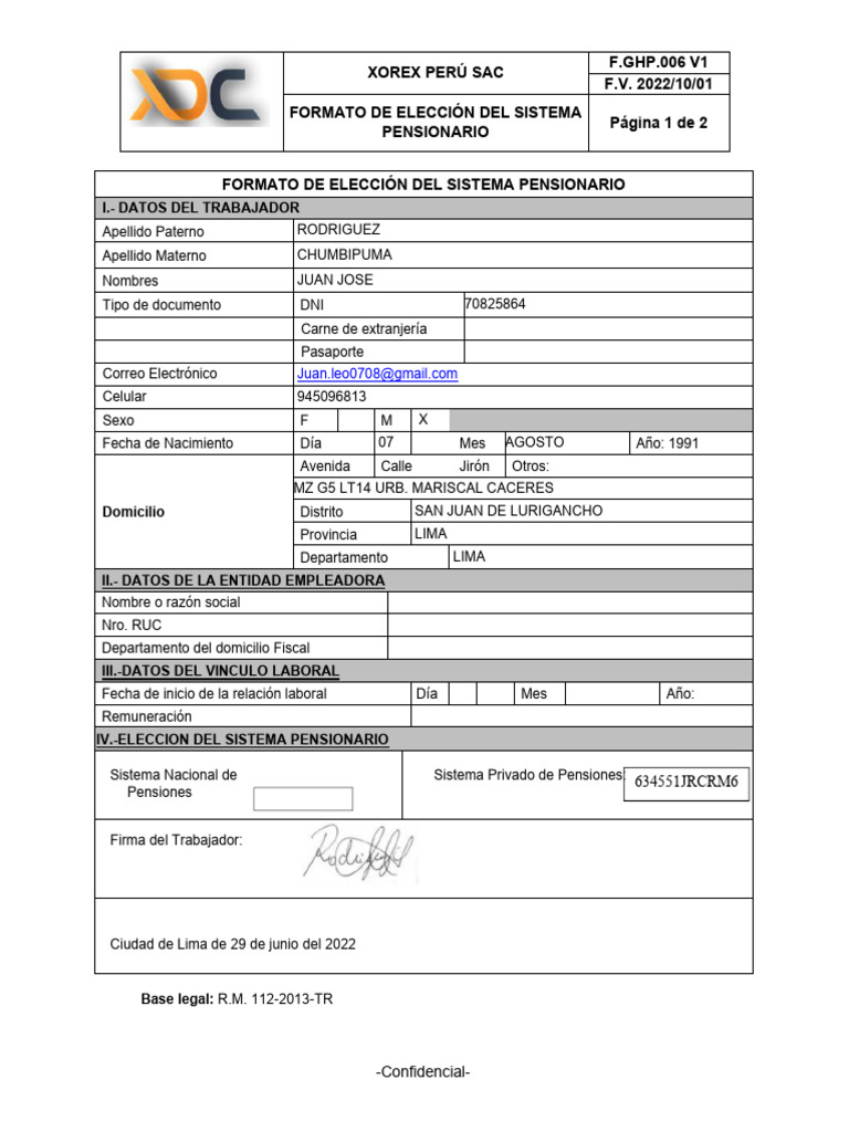 f.ghp.006 v1 Formato Elección Regimen Pensionario | PDF