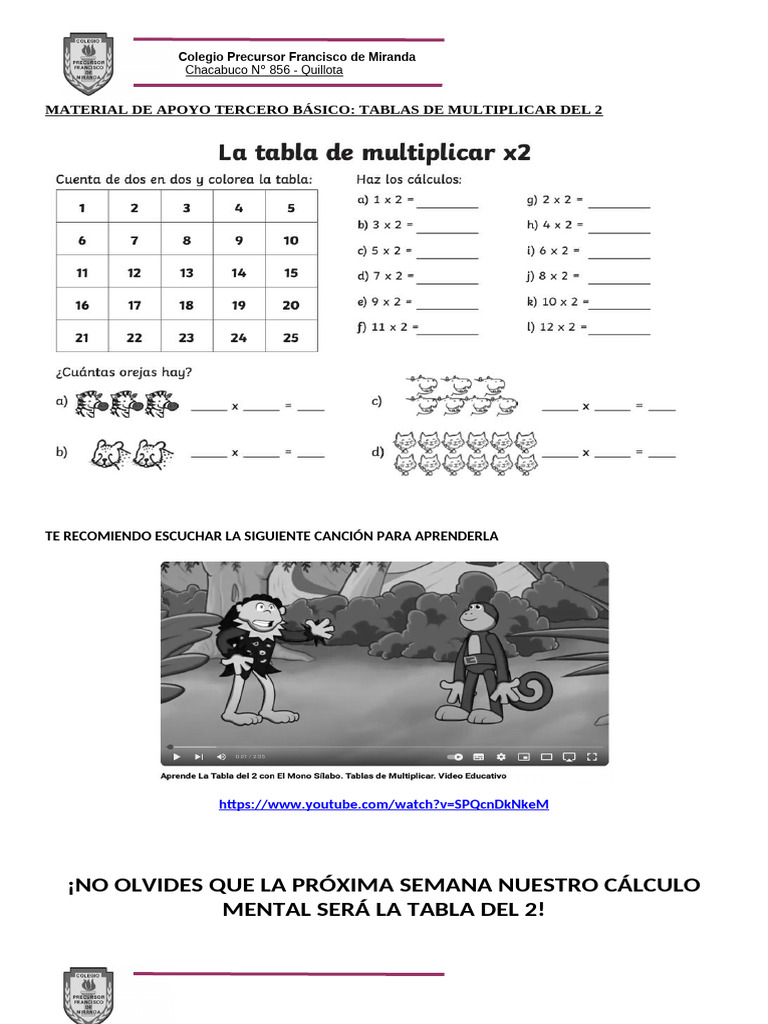 Apoyo Multiplicacion Tercero Básico | PDF