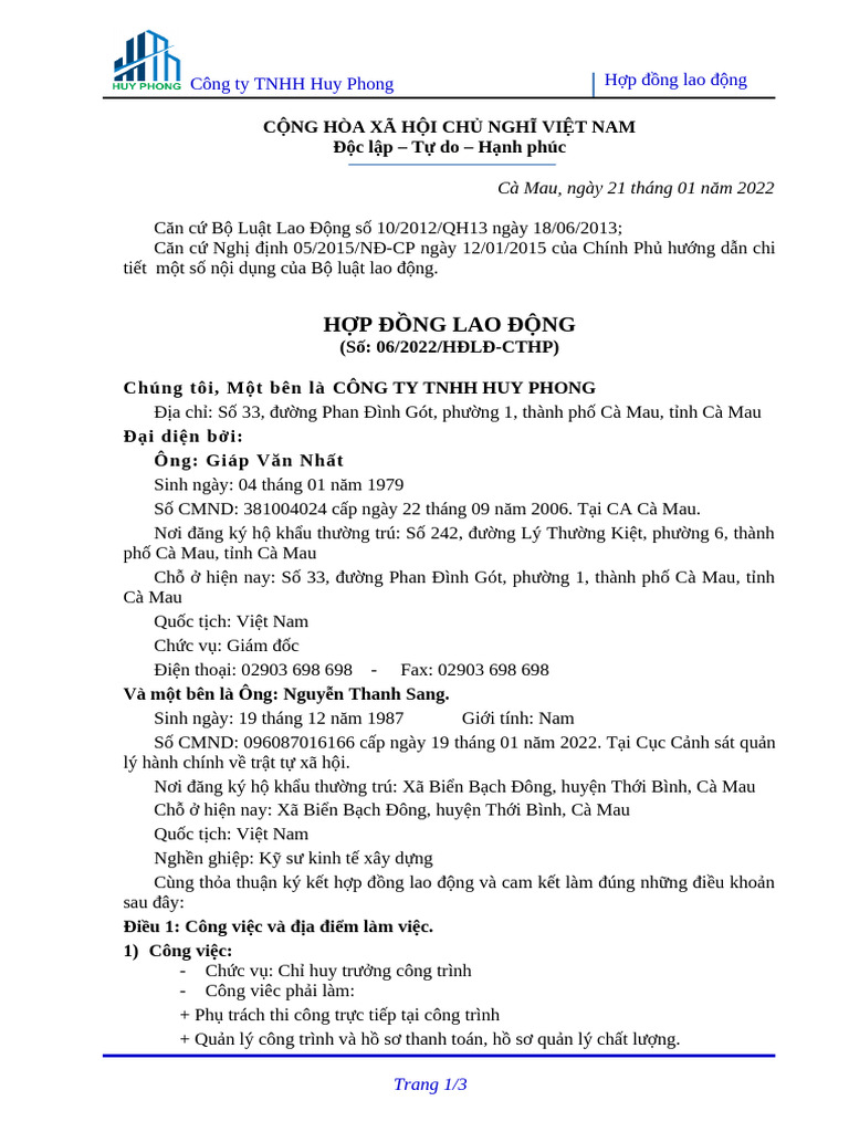 2.HOP DONG LAO DONG-nguyen Thanh Sang 04 | PDF