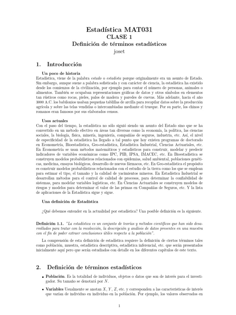 Mat031 Clase01 Introducción | PDF | Muestreo (Estadísticas)