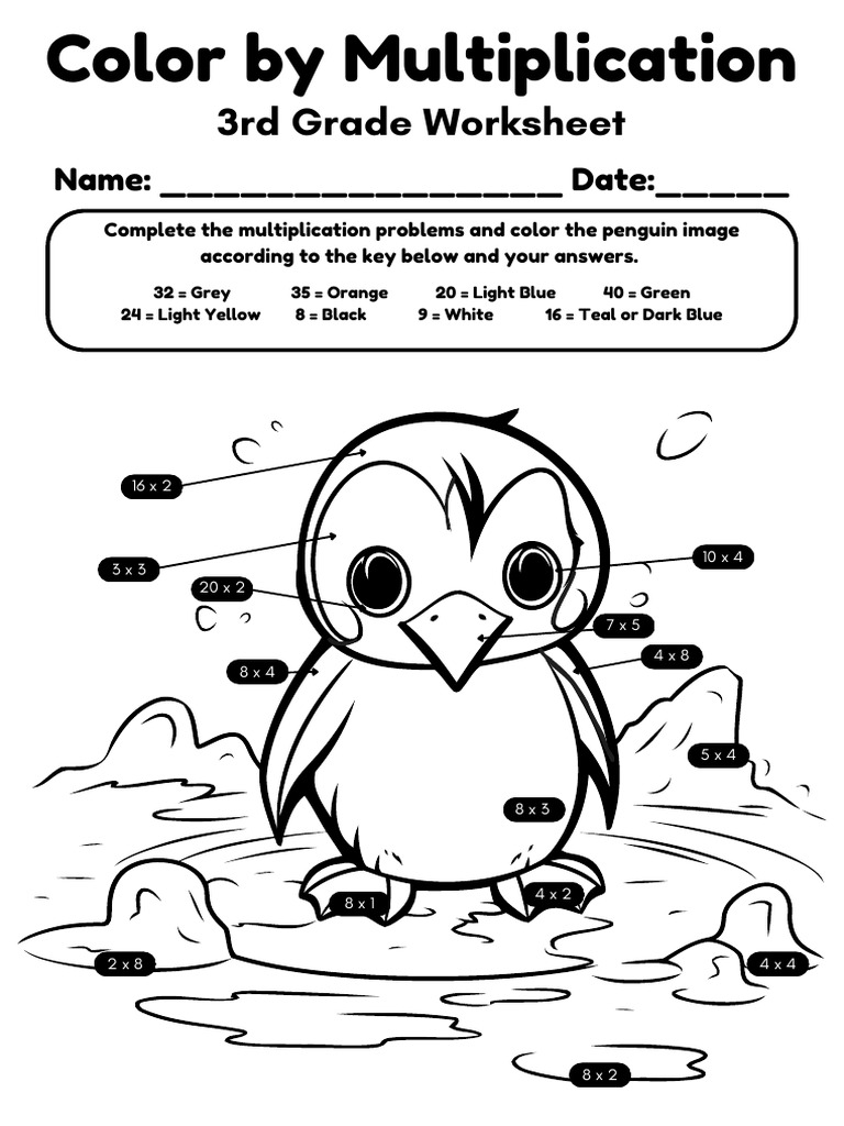 Color by Multiplication Worksheet in Black and White Simple Design | PDF