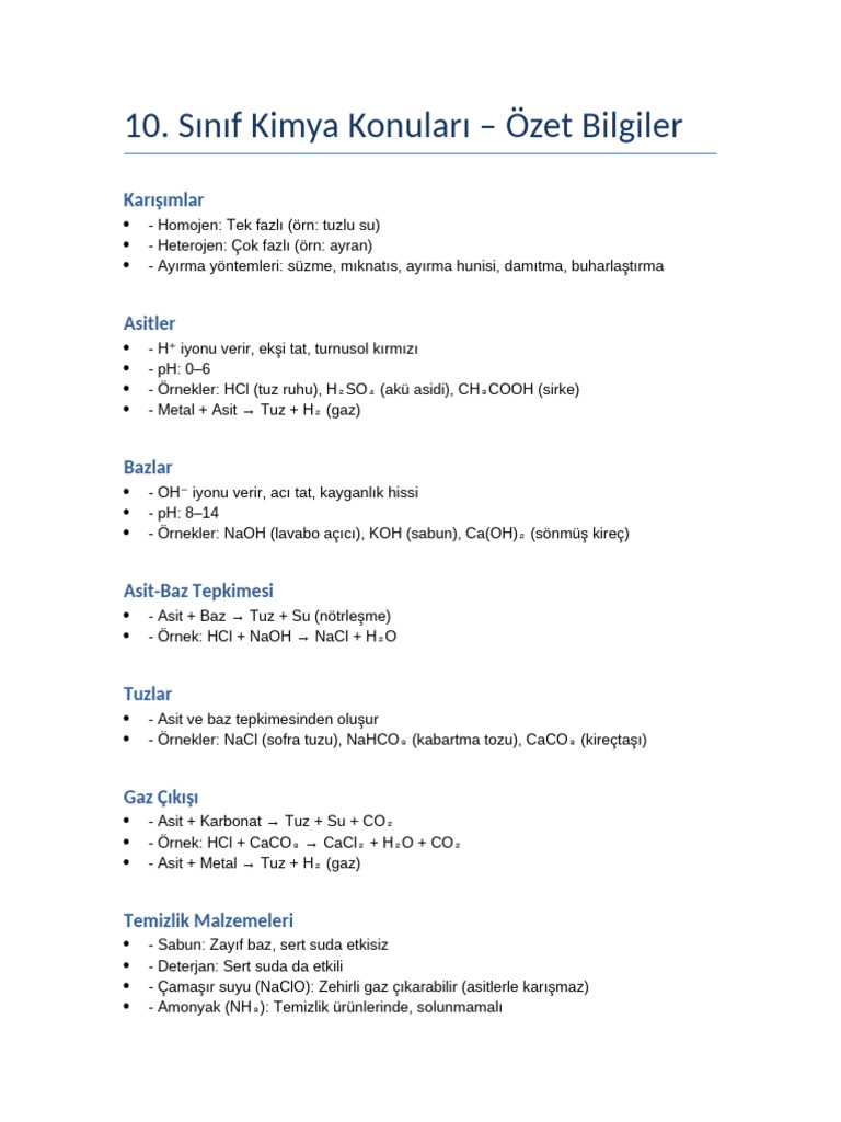 10 Sinif Kimya Ozet | PDF