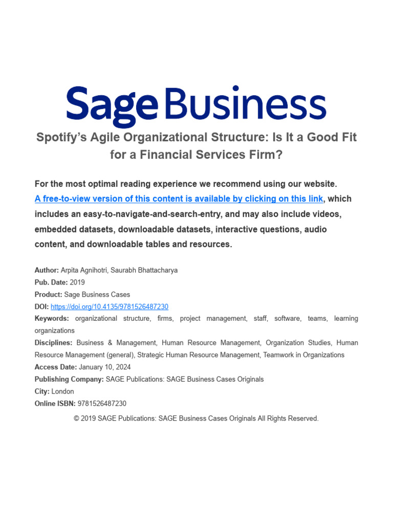 Evaluating Spotify's Agile Structure for Finance | PDF | Spotify ...