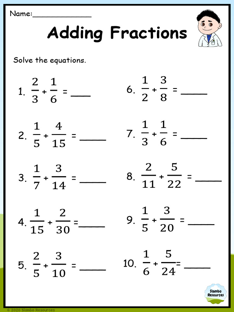 Grade 5 Adding Fractions With Unlike Denominators Worksheet 6 | PDF