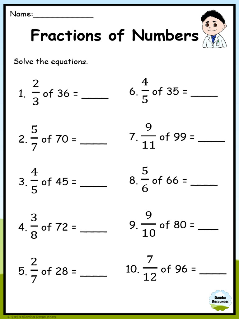 Grade 5 Fraction of Numbers Worksheet 1 | PDF