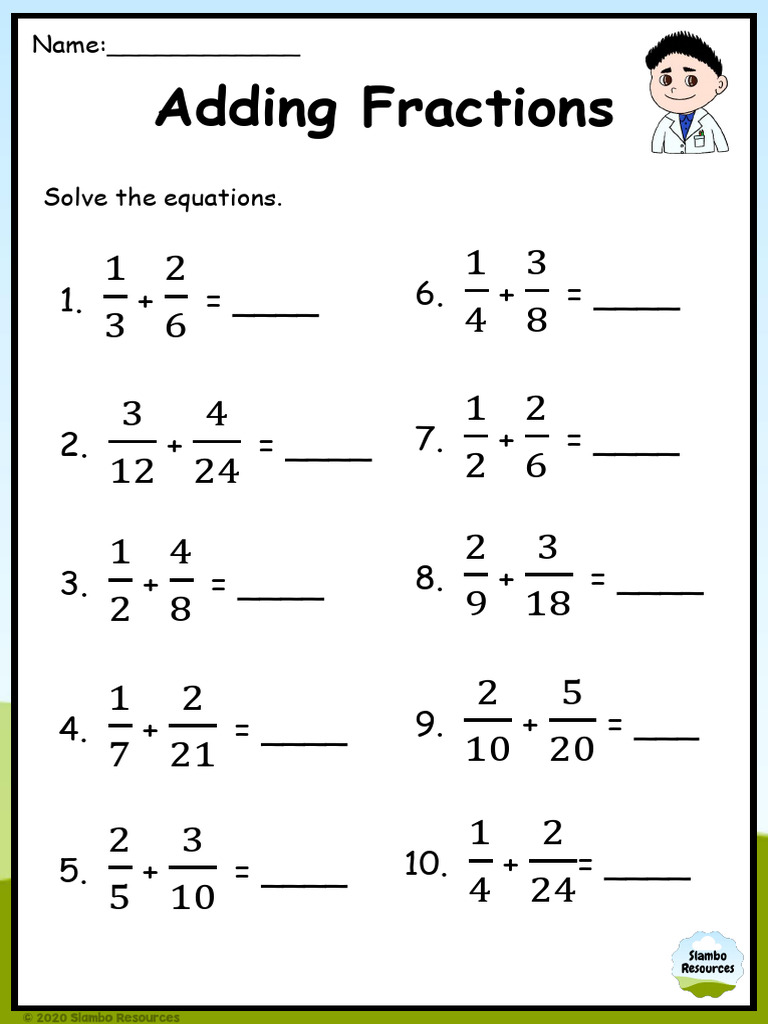 Adding Fractions Worksheet | PDF