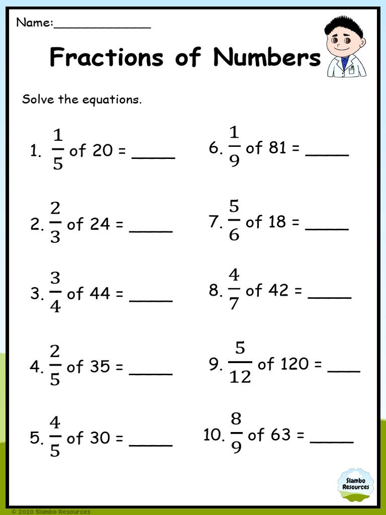 Fractions of Numbers: Solve Equations | PDF
