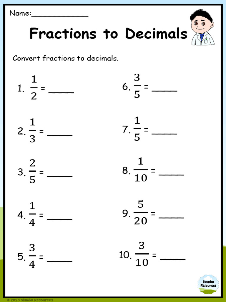 Grade 5 Fractions To Decimals Worksheet 4 | PDF