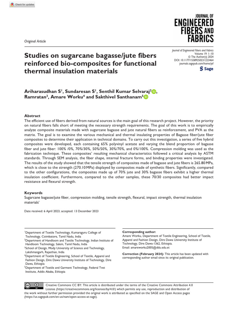 S Et Al 2024 Studies On Sugarcane Bagasse Jute Fibers Reinforced Bio ...