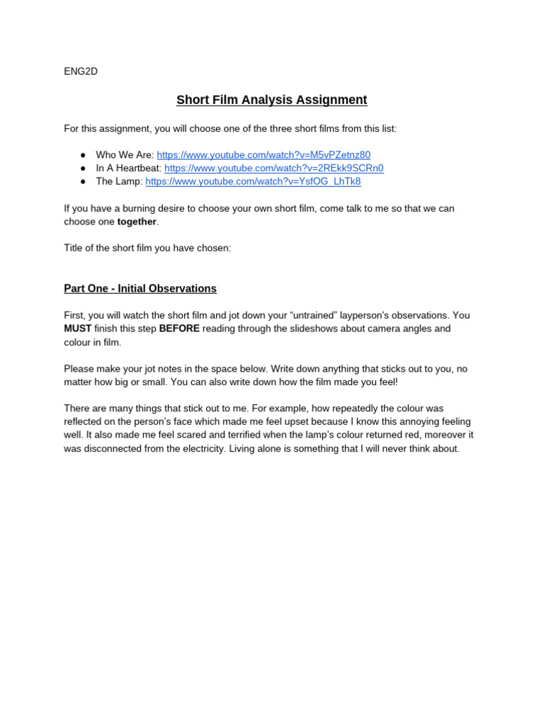 Mashaal Al-Maqrami - Eng2d Short Film Analysis Assignment | PDF
