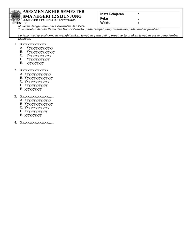 Format Soal Pas Juni 2025 | PDF