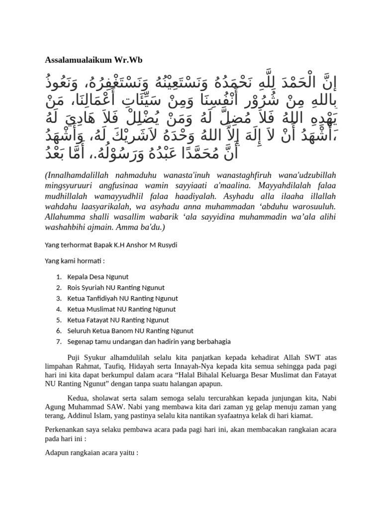 Teks MC Halal Bihalal Fatayat NU | PDF