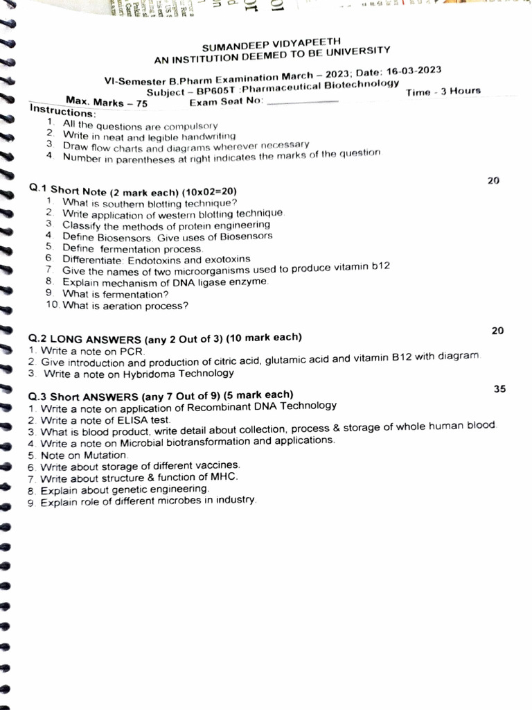 Biotechnology Previous Paper | PDF