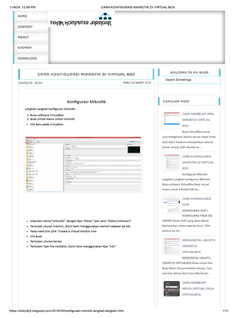 Cara Konfigurasi Mikrotik Di Virtual Box | PDF