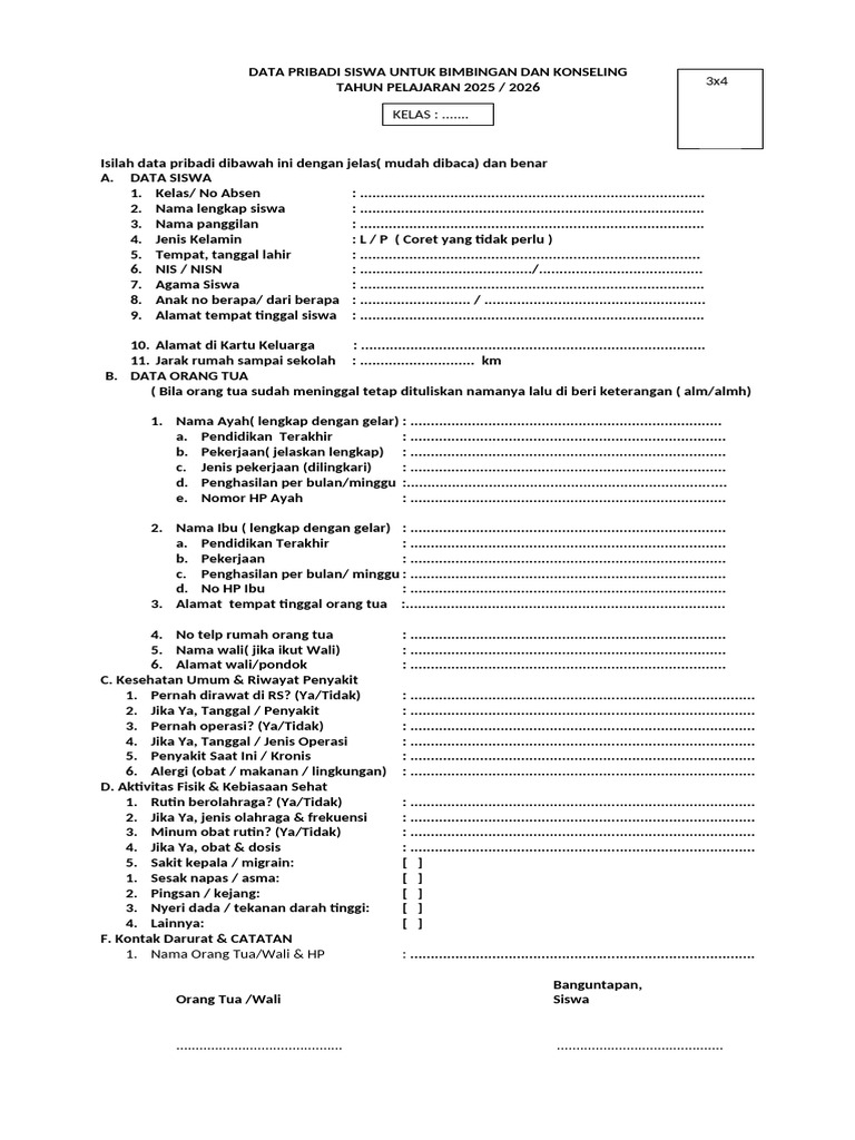 Data Pribadi Siswa Bimbingan Konseling | PDF