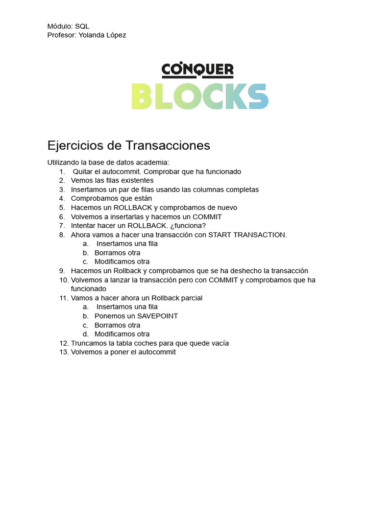 Ejercicios (Transacciones) | PDF