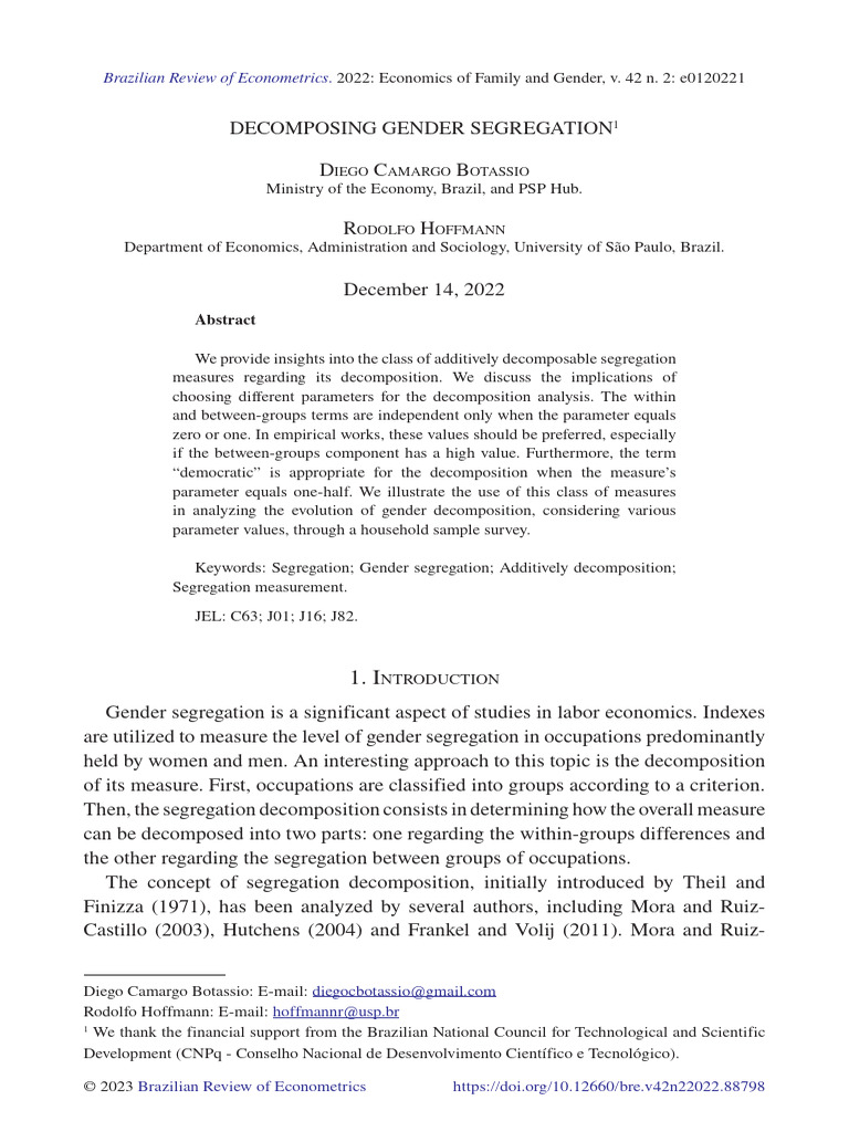 06 Diego - Decomposing Gender Segregation | PDF | Matrix (Mathematics) | Gender