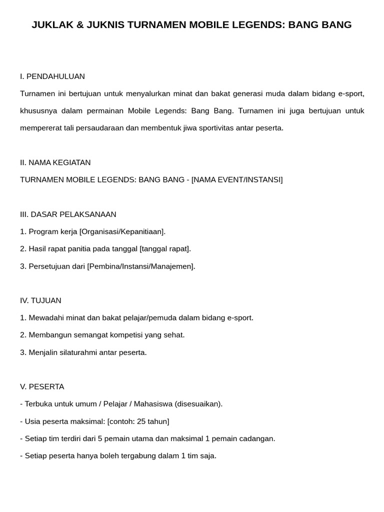 Juklak Juknis Turnamen MLBB | PDF