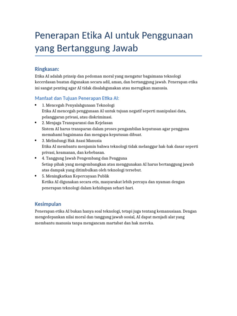 Etika AI untuk Penggunaan Bertanggung Jawab | PDF