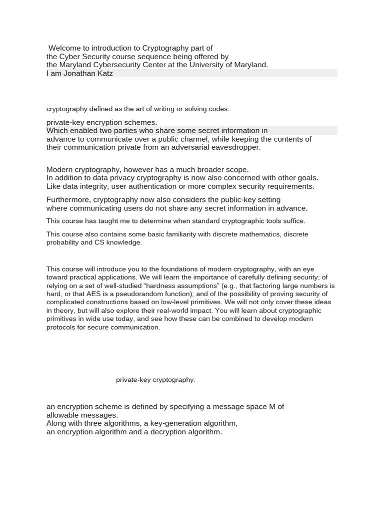 Welcome To Introduction To Cryptography Part of | PDF | Cryptography | Key (Cryptography)