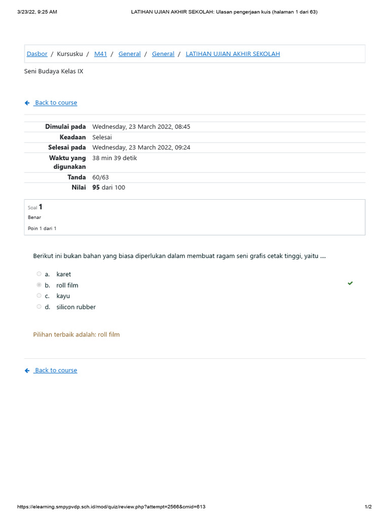 LATIHAN UJIAN AKHIR SEKOLAH - Ulasan Pengerjaan Kuis (Halaman 1 Dari 63) SB | PDF