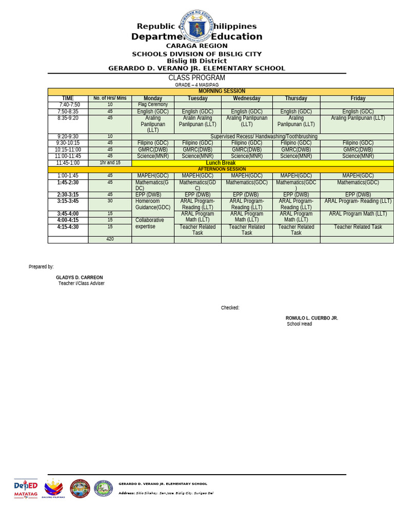 Class Program Grade 4 | PDF | Republic | Asia